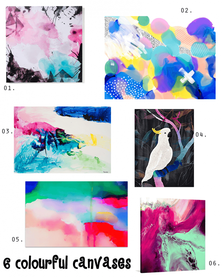 6 colourful canvases