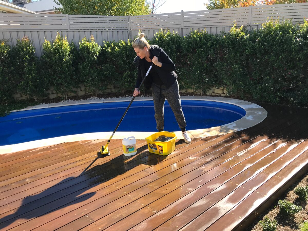 I cleaned, prepped and oiled our pool deck in one day