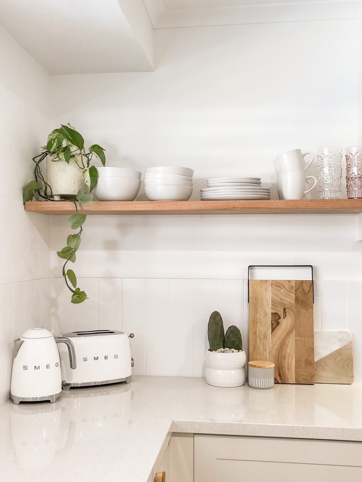 DIY floating timber shelves